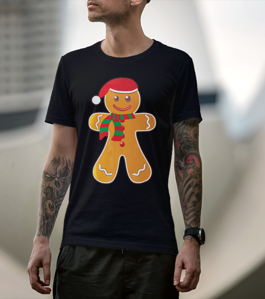 Santa Gingerbread Cookie With Christmas Hat And Scarf T-Shirt