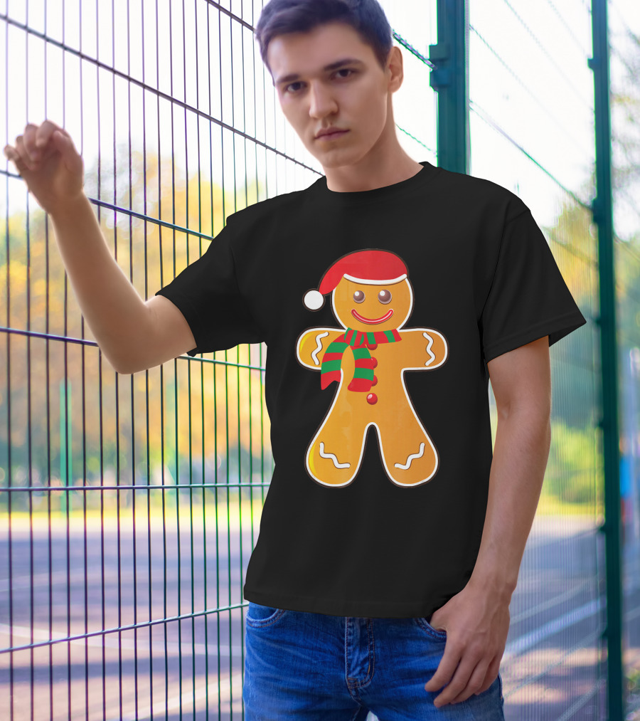 Santa Gingerbread Cookie With Christmas Hat And Scarf T-Shirt
