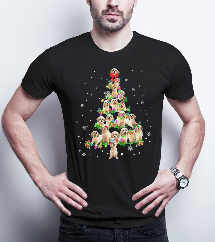 Cute Cavachon Dog Christmas Tree With Snowflakes And Bow T-Shirt