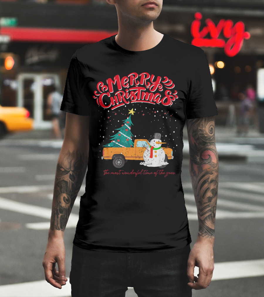 Merry Christmas Santa Truck Family The Most Wonderful Time Of The Year T-Shirt