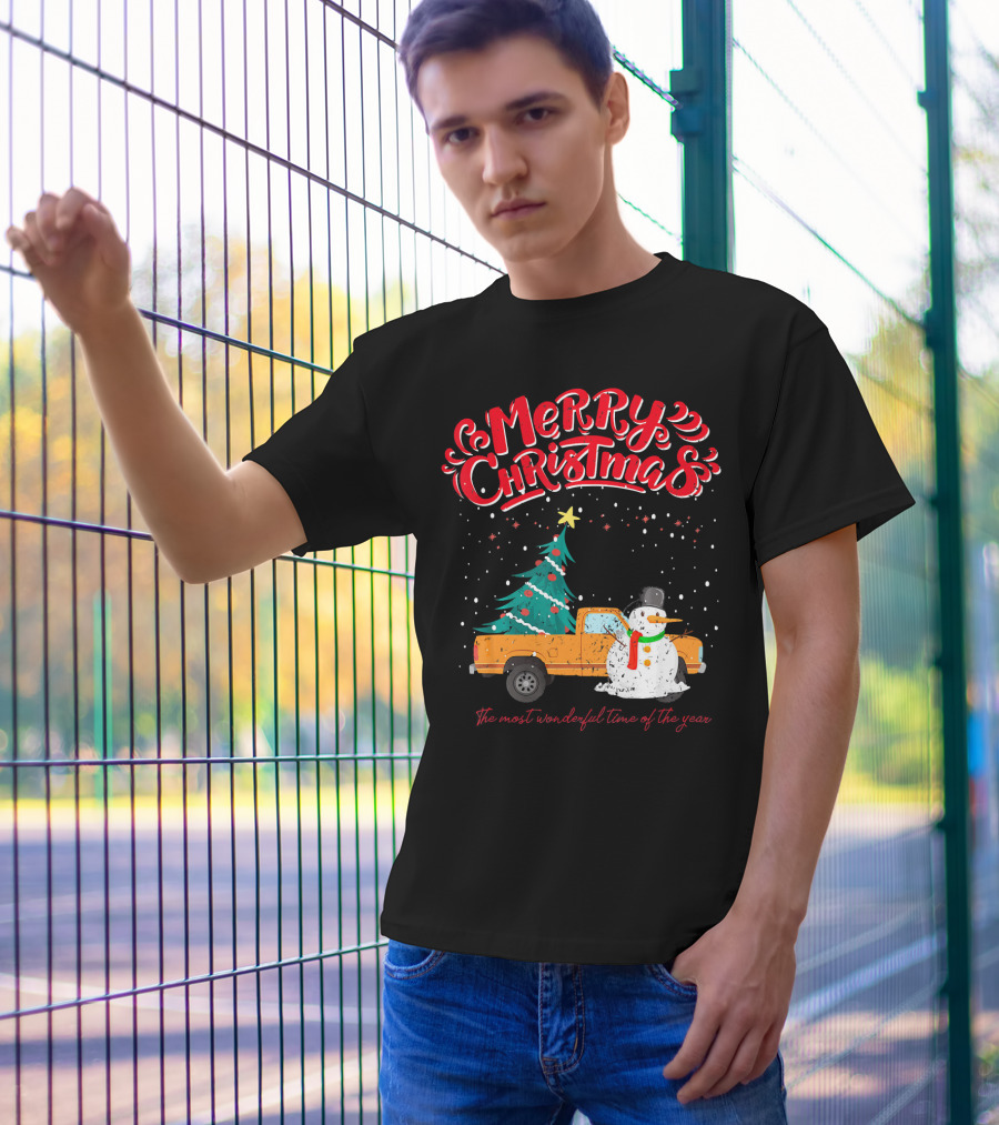 Merry Christmas Santa Truck Family The Most Wonderful Time Of The Year T-Shirt