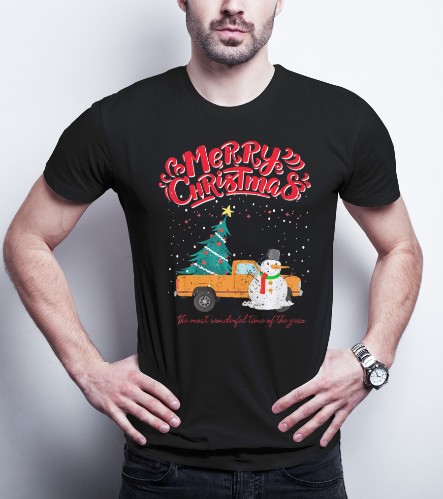 Merry Christmas Santa Truck Family The Most Wonderful Time Of The Year T-Shirt