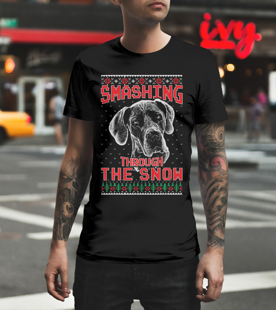 Smashing Through The Snow Great Dane Ugly Christmas T-Shirt
