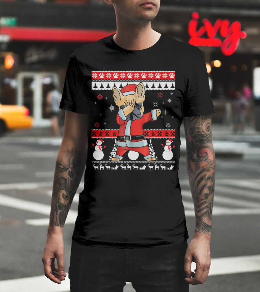 French Bulldog Christmas Frenchie Santa Dabbing Ugly T-Shirt