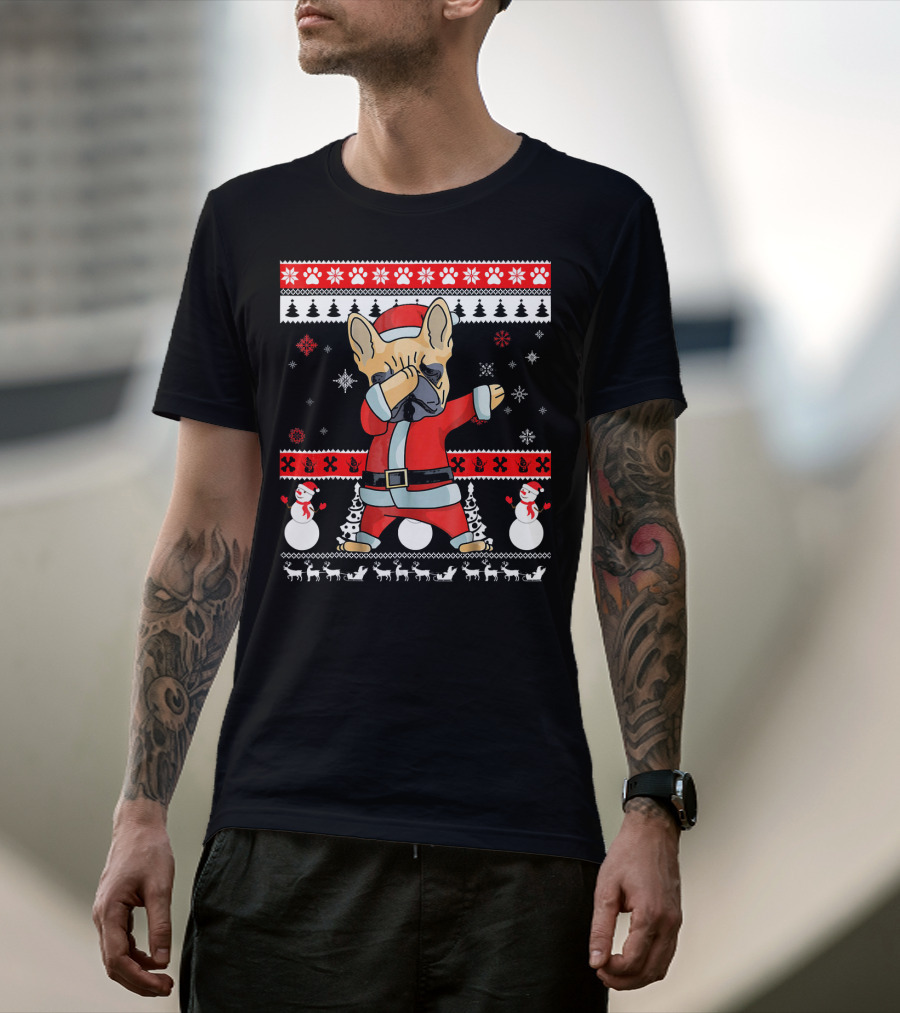 French Bulldog Christmas Frenchie Santa Dabbing Ugly T-Shirt