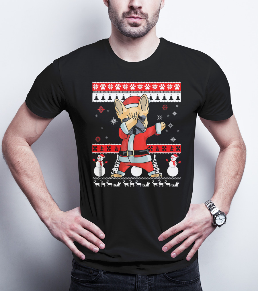 French Bulldog Christmas Frenchie Santa Dabbing Ugly T-Shirt