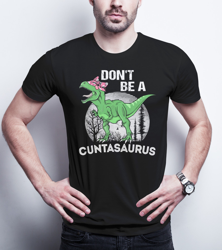 DON'T BE A CUNTASAURUS Dinosaur With Pink Bow In Moonlit Forest T-Shirt