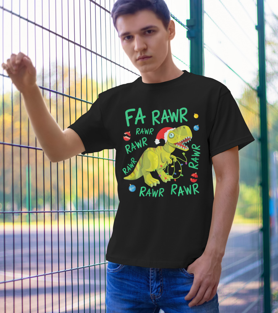 FA RAWR RAWR RAWR Tyrannosaurus Rex Santa Hat Christmas Ornaments T-Shirt