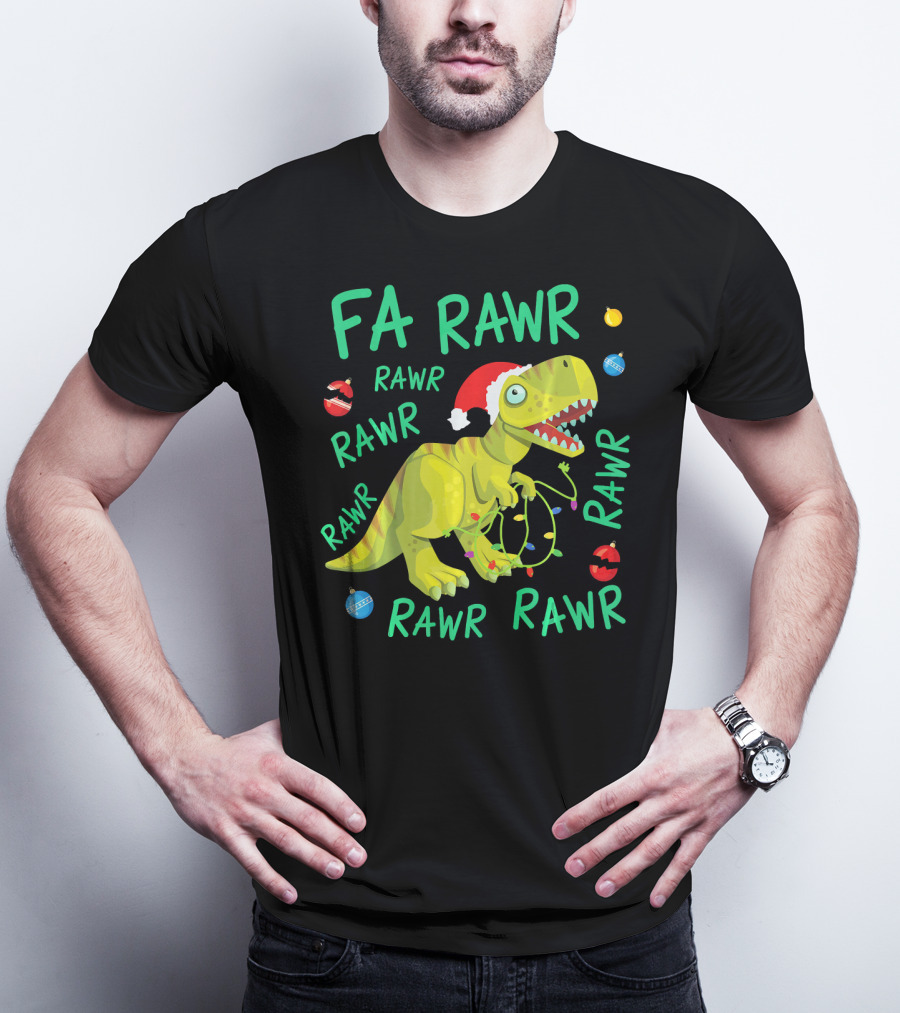 FA RAWR RAWR RAWR Tyrannosaurus Rex Santa Hat Christmas Ornaments T-Shirt