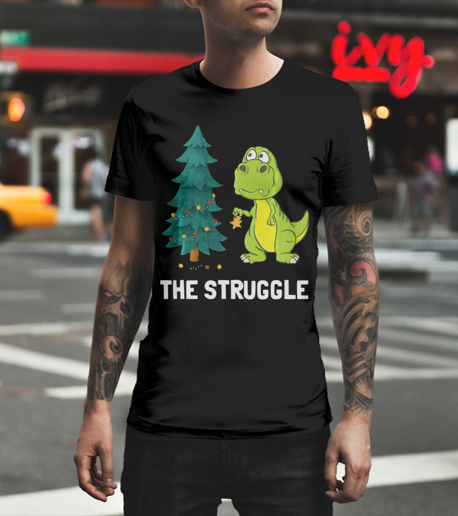 The Struggle T Rex Christmas Tree Ornament Dilemma T-Shirt