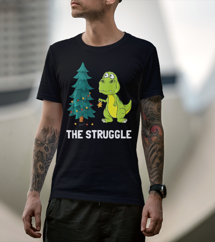 The Struggle T Rex Christmas Tree Ornament Dilemma T-Shirt