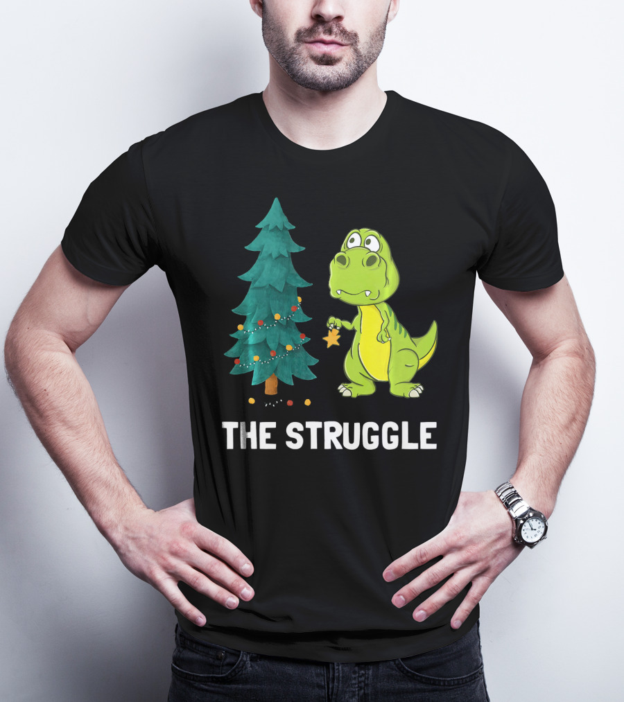 The Struggle T Rex Christmas Tree Ornament Dilemma T-Shirt