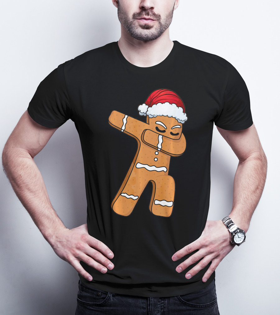 Dabbing Gingerbread Man With Santa Hat Holiday Fun T-Shirt