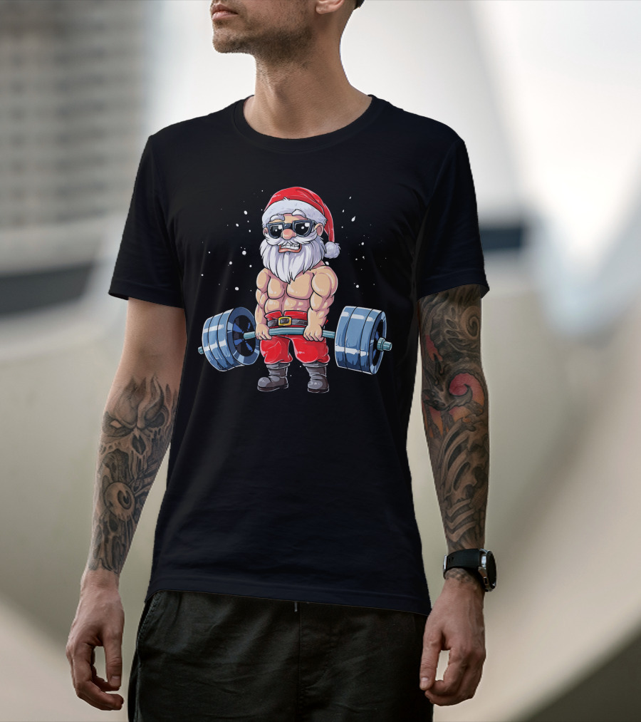 Muscular Santa Deadlift Fitness Christmas T-Shirt