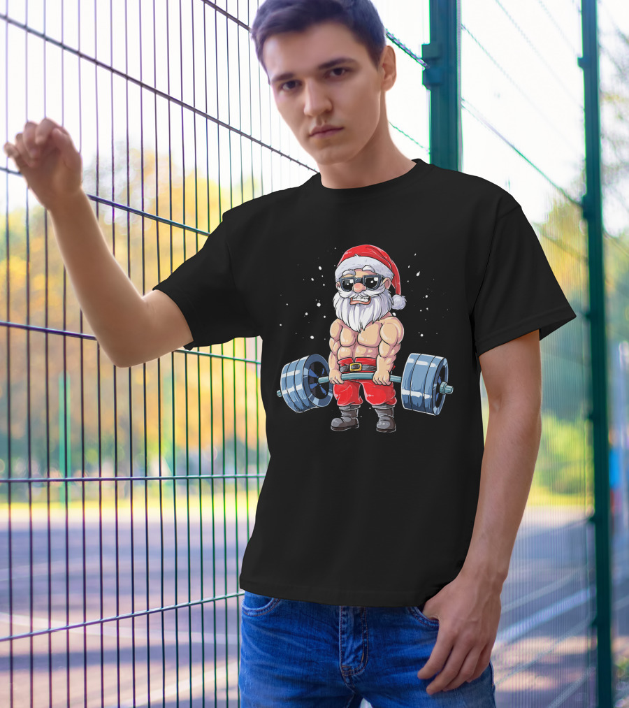 Muscular Santa Deadlift Fitness Christmas T-Shirt
