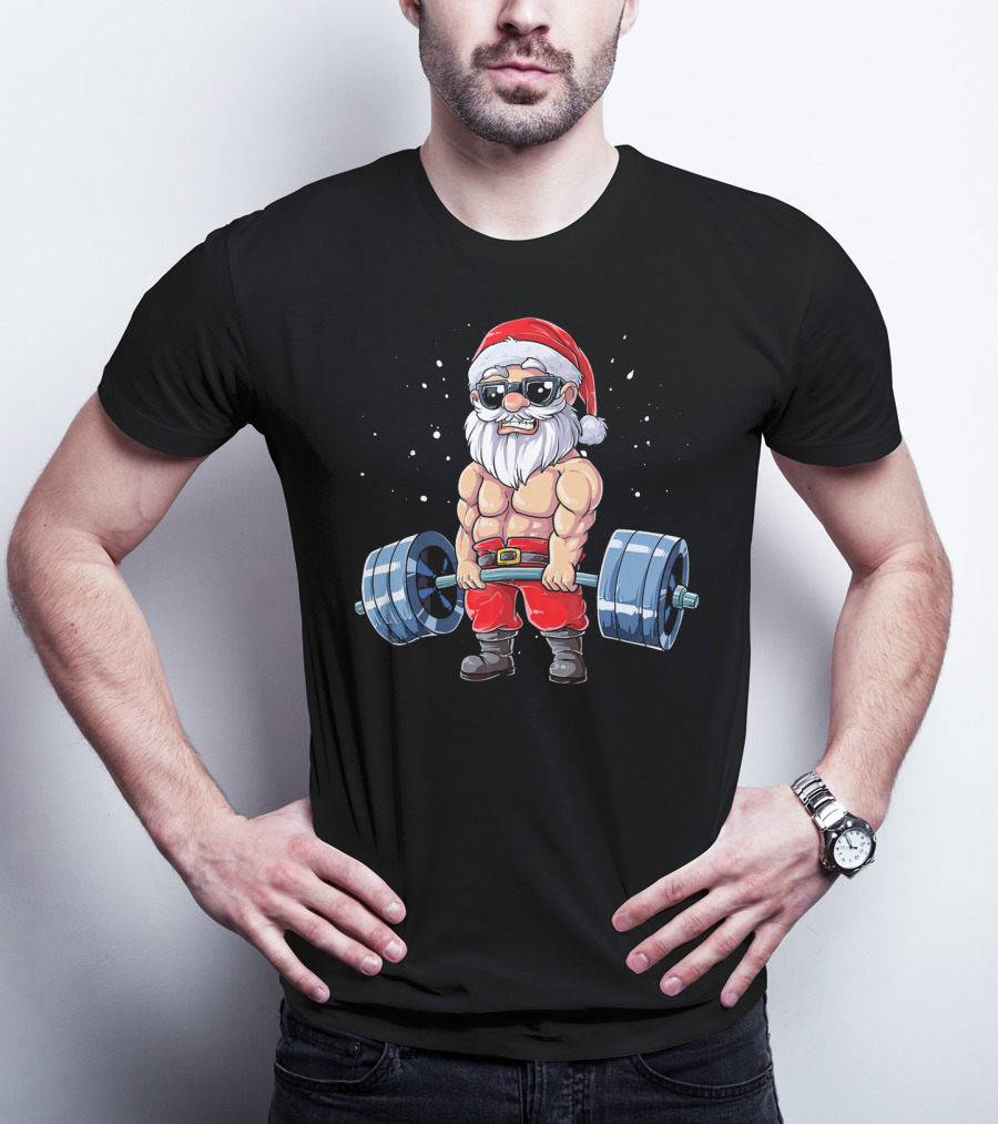 Muscular Santa Deadlift Fitness Christmas T-Shirt