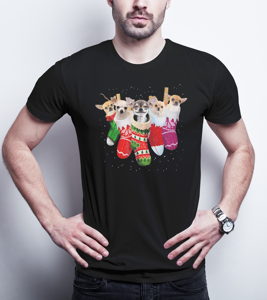 Chihuahua Puppies In Festive Holiday Socks T-Shirt