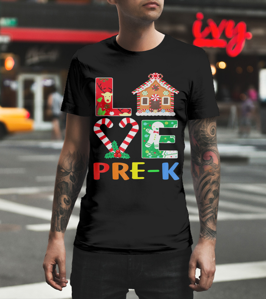 LOVE Candy Cane Reindeer Gingerbread PRE-K T-Shirt