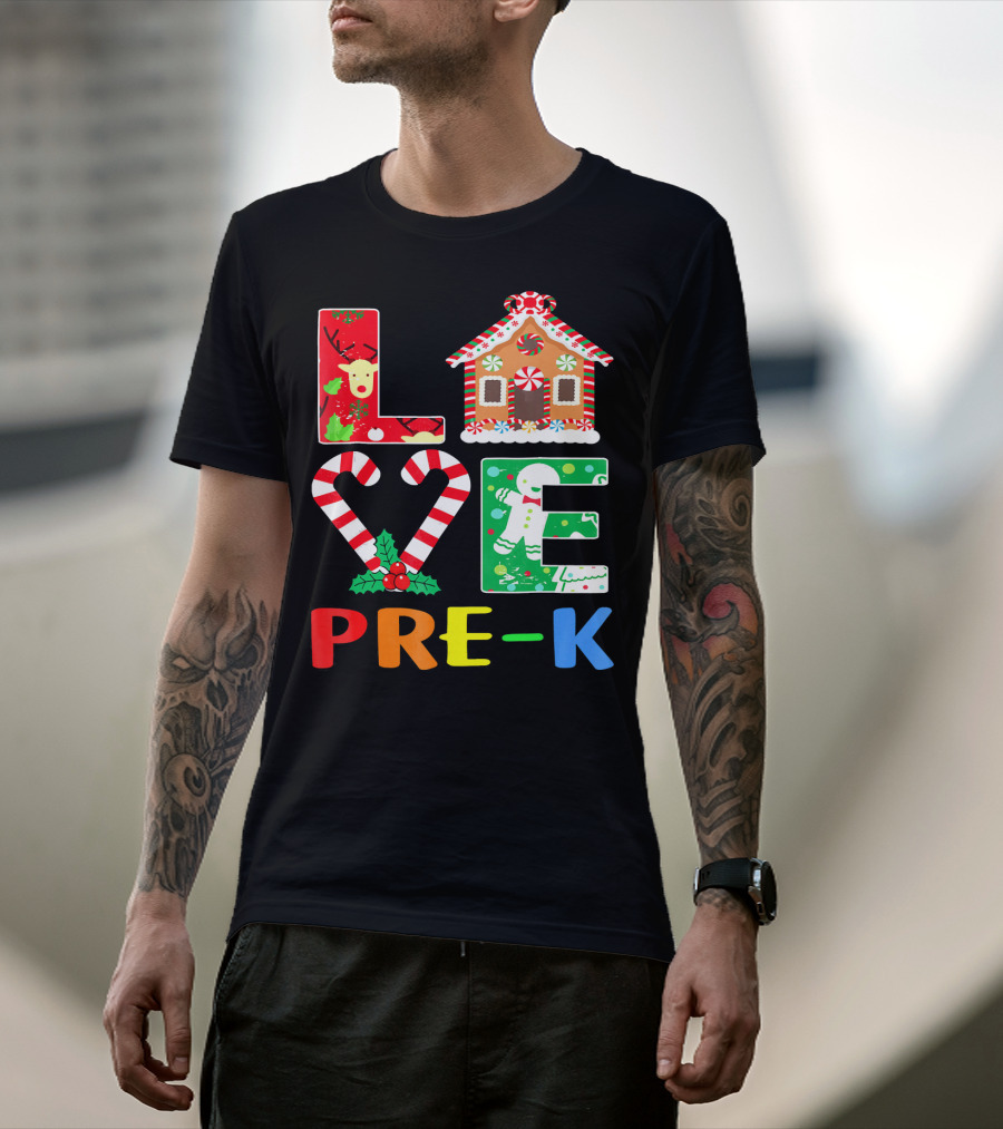 LOVE Candy Cane Reindeer Gingerbread PRE-K T-Shirt