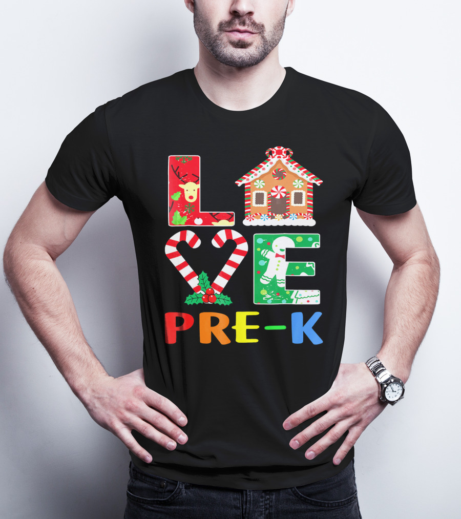 LOVE Candy Cane Reindeer Gingerbread PRE-K T-Shirt