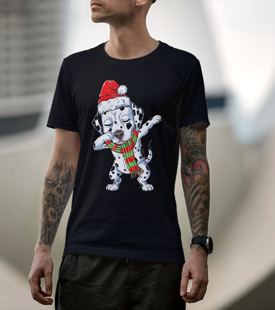 Dabbing Dalmatian Puppy In Santa Hat And Festive Scarf T-Shirt