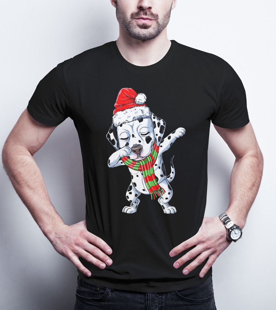 Dabbing Dalmatian Puppy In Santa Hat And Festive Scarf T-Shirt