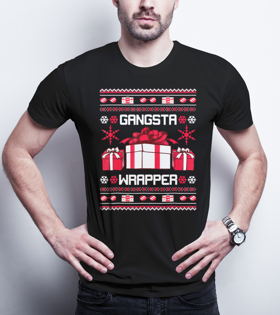 Gangsta Wrapper Christmas Presents And Boomboxes Ugly T-Shirt