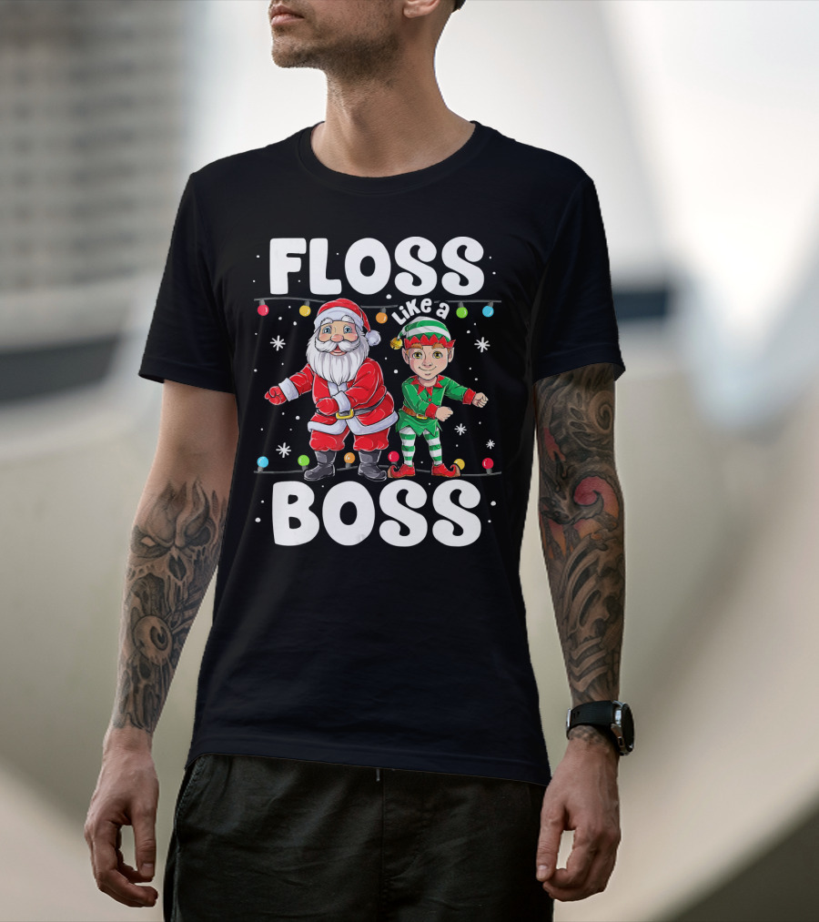 Floss Like A Boss Santa And Elf Christmas Dance T-Shirt