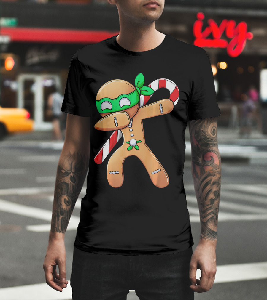 Christmas Boys Dabbing Gingerbread Ninja Candy Cane T-Shirt