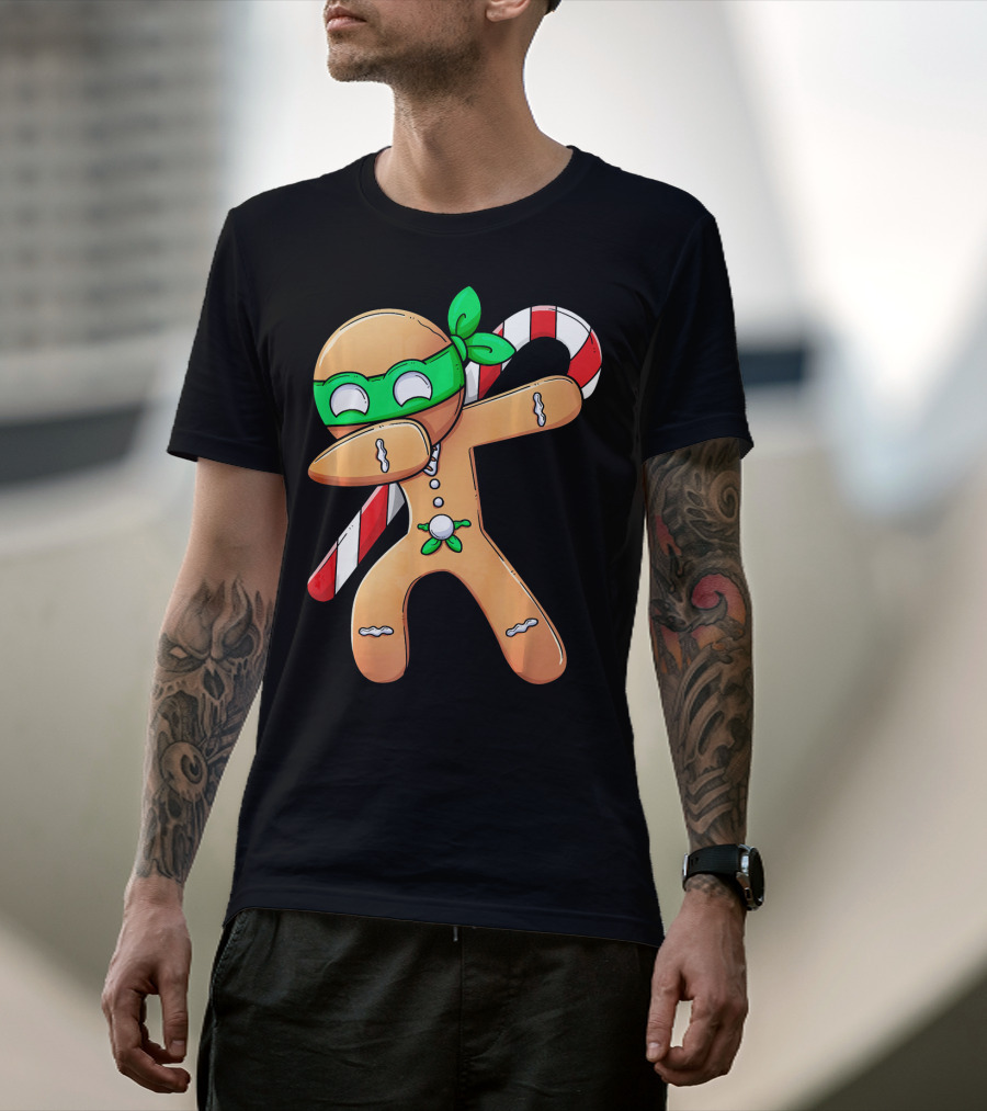 Christmas Boys Dabbing Gingerbread Ninja Candy Cane T-Shirt