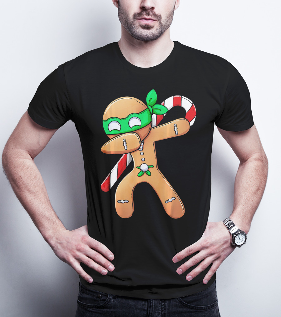Christmas Boys Dabbing Gingerbread Ninja Candy Cane T-Shirt