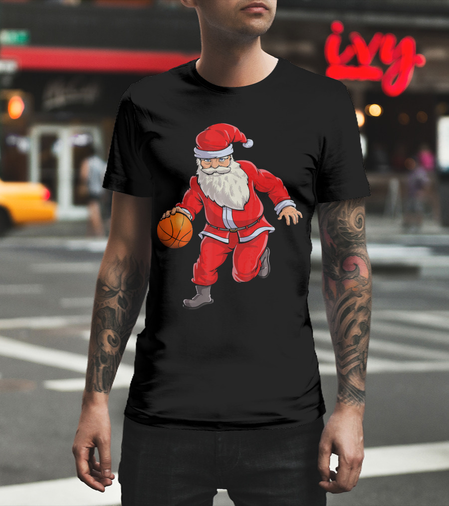 Santa Claus Basketball Dribble Christmas T-Shirt