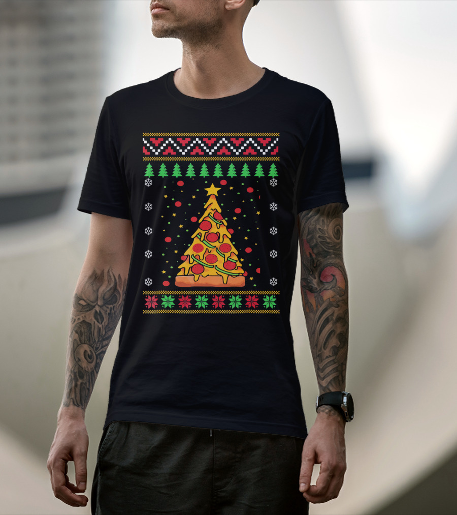 Pizza Ugly Christmas Xmas Tree Pepperoni Cheese Holiday T-Shirt