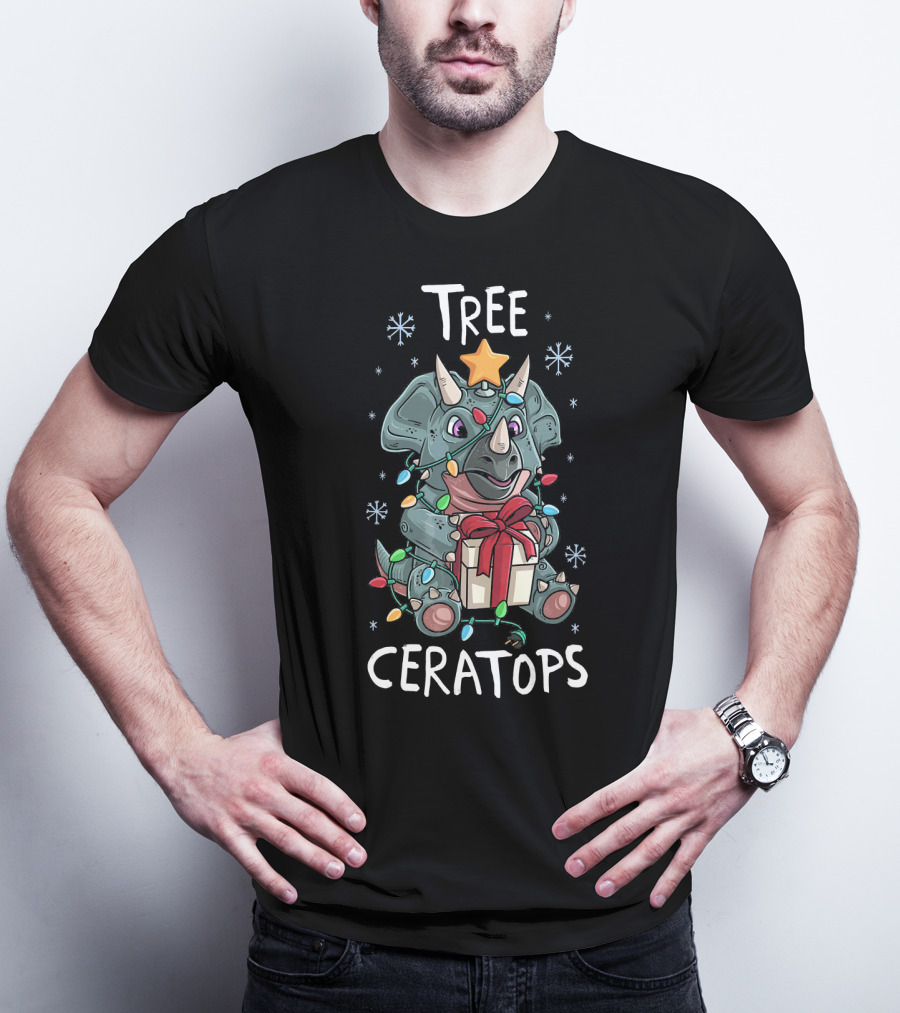 Tree Ceratops Cute Triceratops Dinosaur Christmas Lights T-Shirt