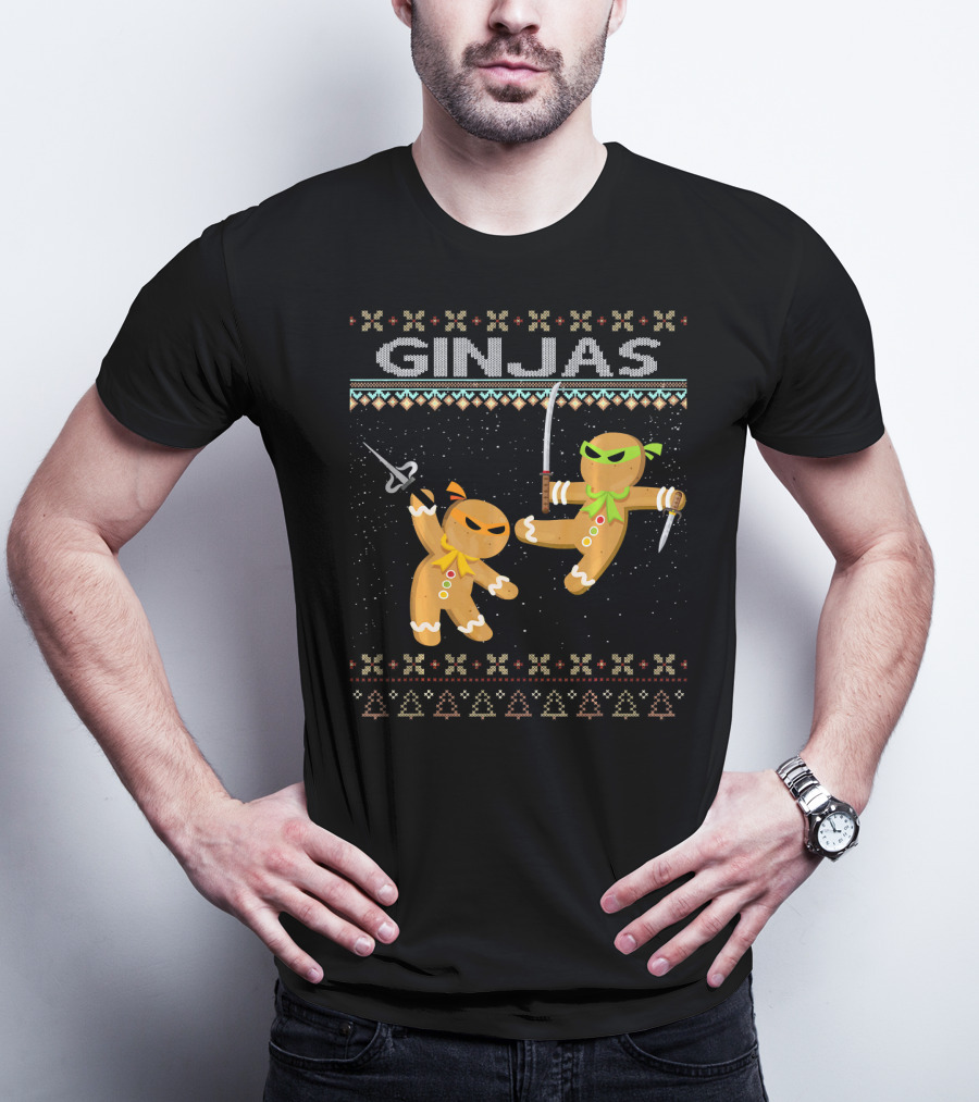 Ginjas Gingerbread Ninjas Funny Ugly Christmas T-Shirt