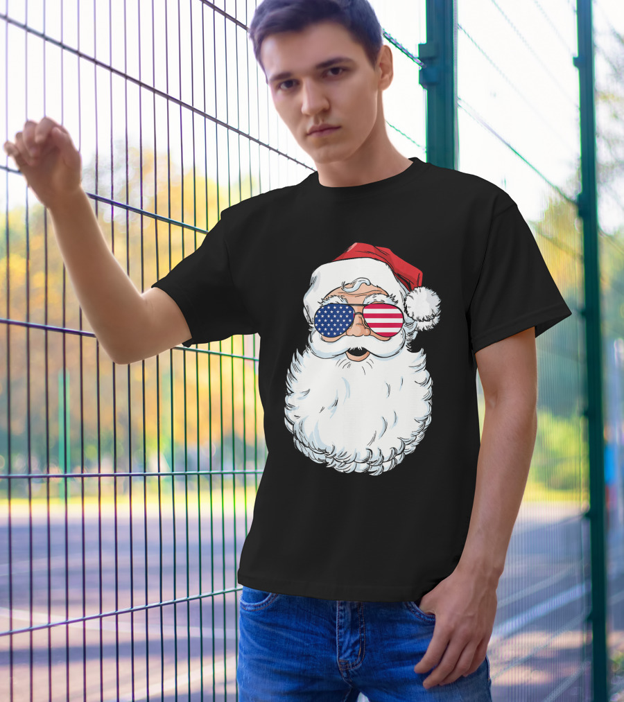 Santa Claus Patriotic USA Sunglasses Christmas T-Shirt