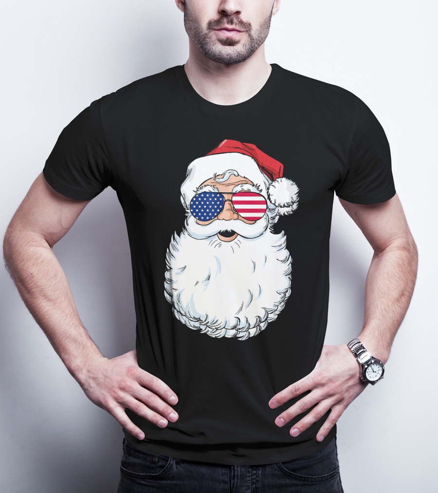 Santa Claus Patriotic USA Sunglasses Christmas T-Shirt