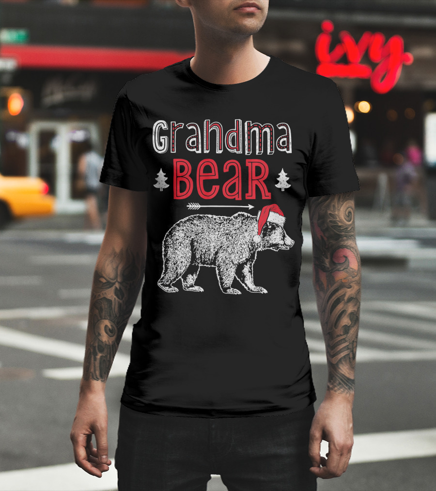 Grandma Bear Christmas Santa Hat Family Holiday Winter T-Shirt