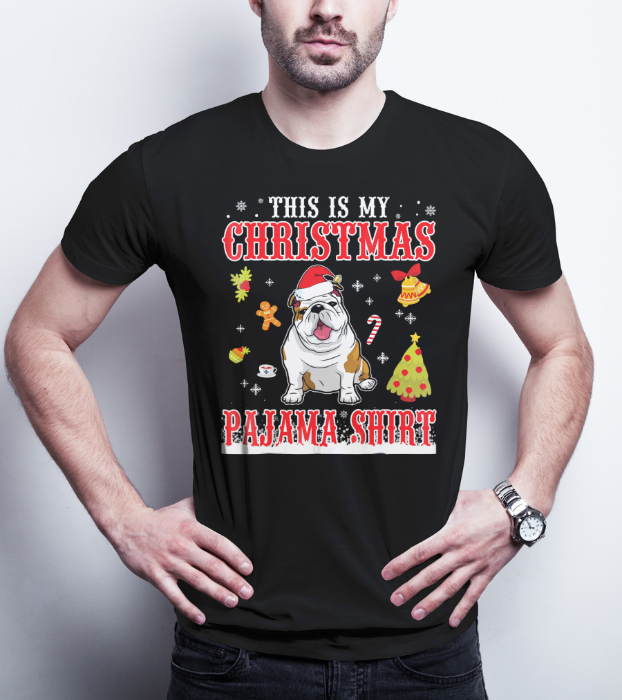 This Is My Christmas Pajama Shirt English Bulldog Snowflake Festive Holiday T-Shirt