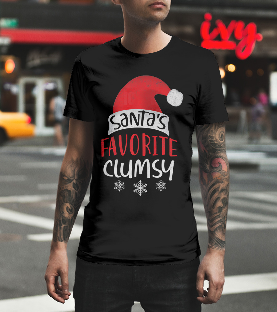Santa's Favorite Clumsy Christmas Snowflakes Santa Hat T-Shirt