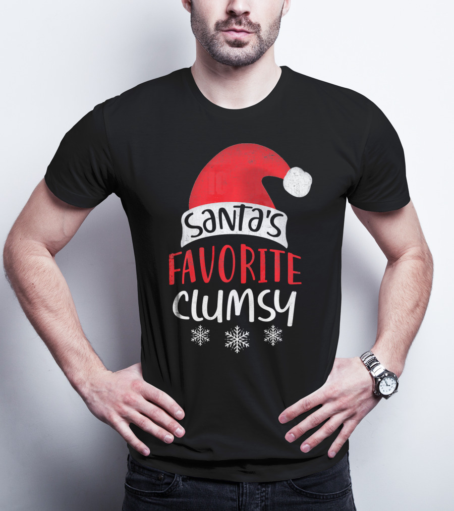 Santa's Favorite Clumsy Christmas Snowflakes Santa Hat T-Shirt