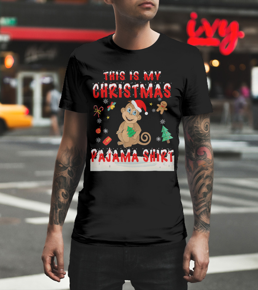This Is My Christmas Pajama Shirt Cute Monkey T-Shirt