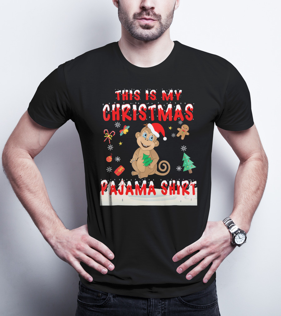 This Is My Christmas Pajama Shirt Cute Monkey T-Shirt