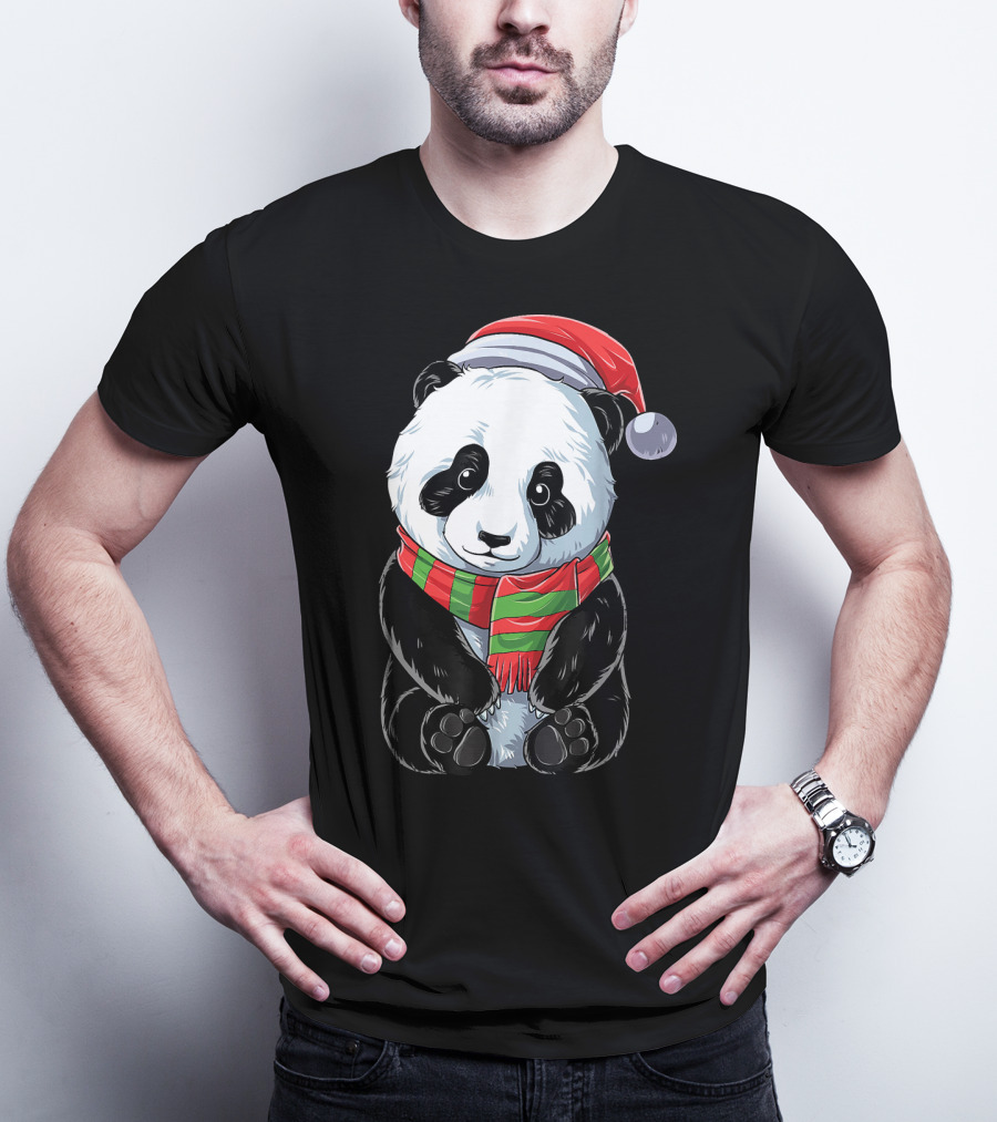 Christmas Panda Santa Hat Pandas Festive Scarf T-Shirt