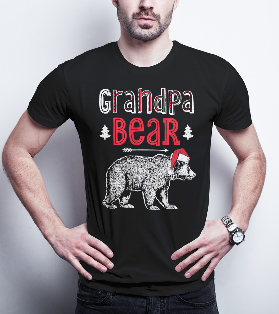 Grandpa Bear Christmas Santa Hat Holiday Family T-Shirt