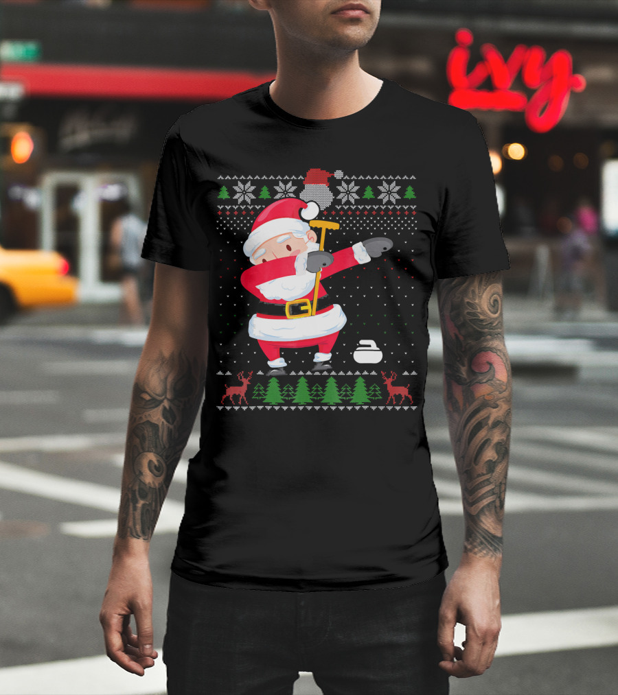 Dabbing Santa Ugly Christmas Sweater Curling T-Shirt