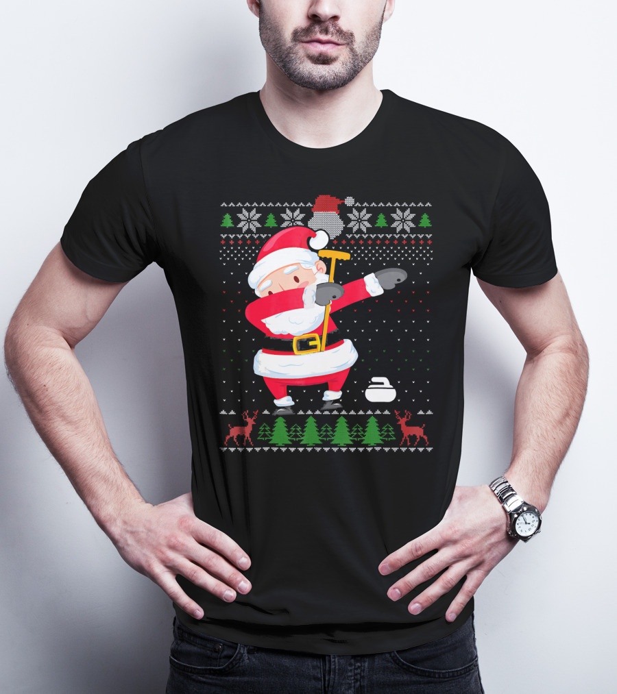 Dabbing Santa Ugly Christmas Sweater Curling T-Shirt