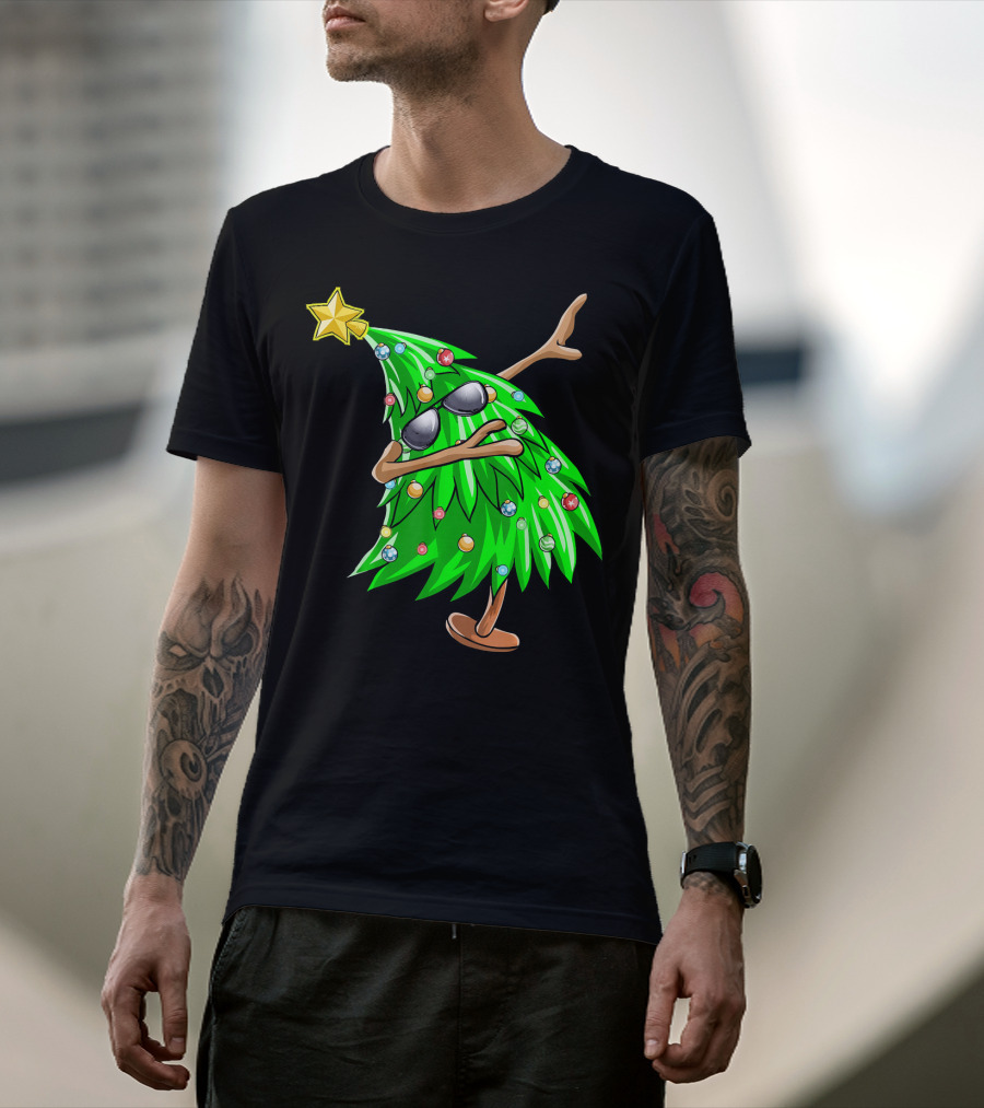 Dabbing Christmas Tree With Sunglasses And Star Topper T-Shirt