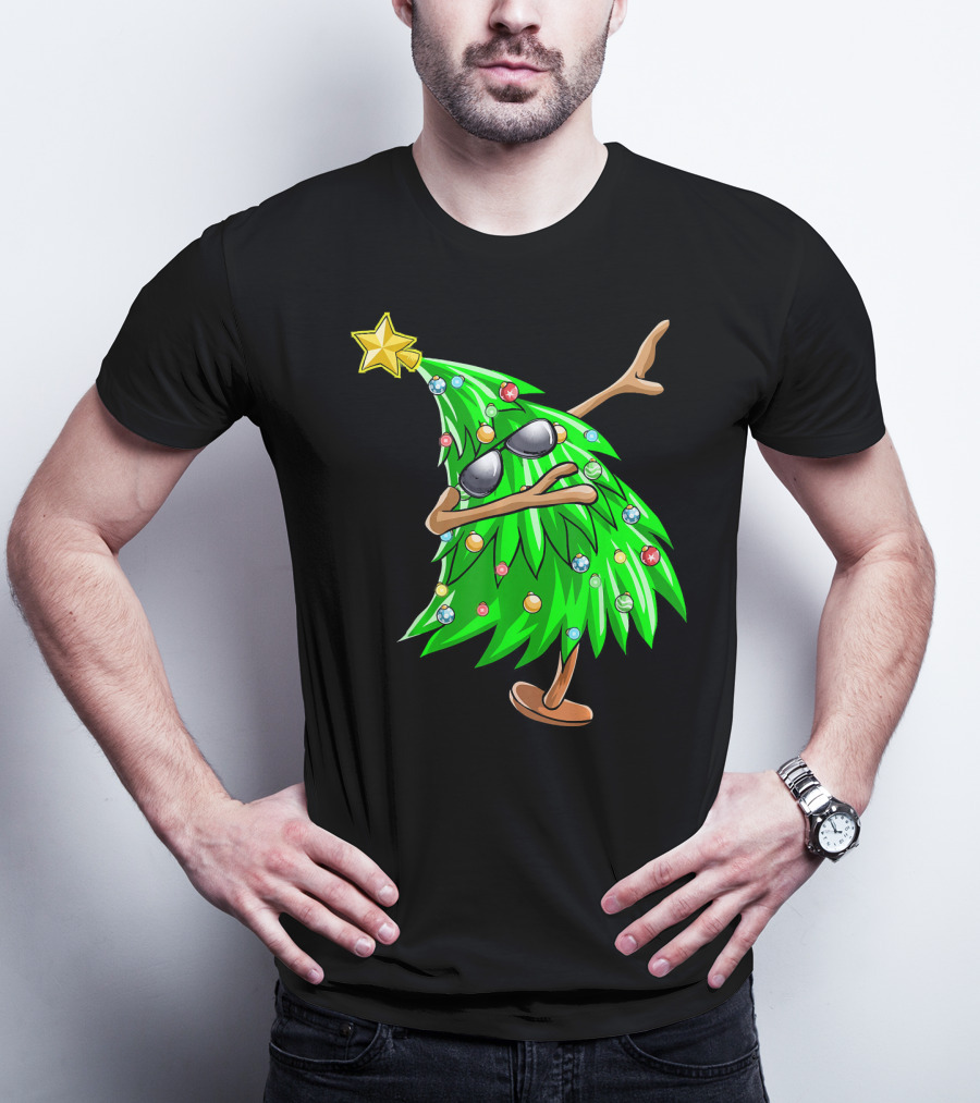 Dabbing Christmas Tree With Sunglasses And Star Topper T-Shirt