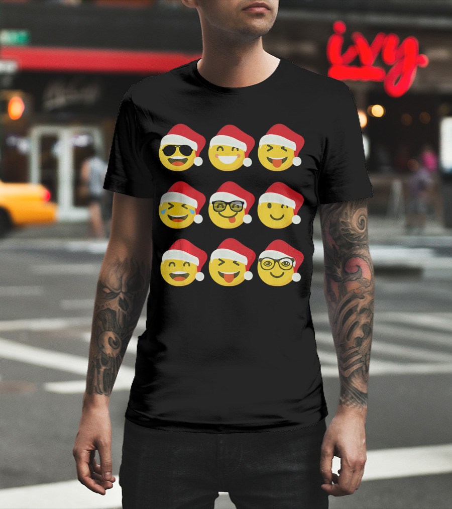 Christmas Funny Santa Emojis Faces T-Shirt